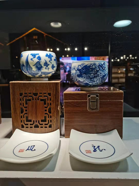 Qing Hua Dragon and Phoenix Couple Zhong Gong Cups | Qi Fine Teas